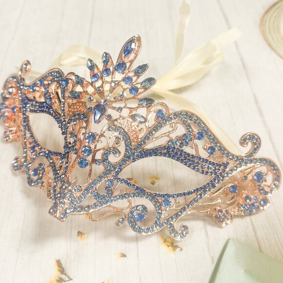 Handmade | Accessories | Masquerade Ball Party Gold Mask Venetian Blue ...